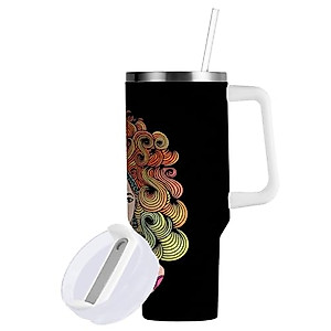 RPLIFE Intricate Hairstyles Black 40 Oz Tumbler with Handle, Stainless Steel Tumbler with Straw, Coffee Tumbler for Women