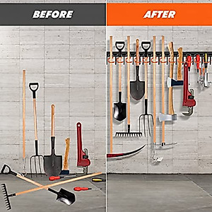 TVKB 34'' All Metal Garden Tool Organizer Adjustable Garage Tool Organizer Wall Mount Garage Organizers and Storage with Heavy Duty Hooks Tool Hangers for Garage Wall, Shed, Garden