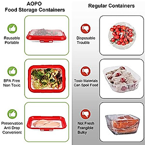 AOPO Food Storage Containers, 3 Pack Reusable Food Preservation Trays, Food Grade TPU Plastic Wrap, BPA Free, With Food Labels, Food Containers for Kitchen Pantry Organization and Storage, Red