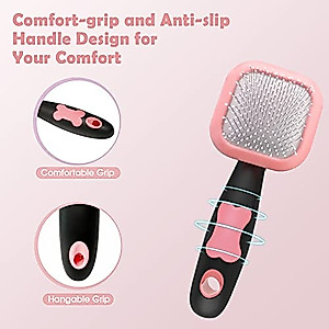 Slicker Brush, PETPAWJOY Dog Brush Gently Cleaning Pin Brush for Shedding Dog Hair Brush for Small Dogs Puppy Yorkie Poodle Rabbits Cats-Pink