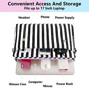 MATEIN 17 inch laptop bag for women, Large Computer Sleeve Case Briefcase with RFID Pocket & Bow, Cute Lightweight Messenger Carrying Shoulder Tote Office Bag for Nurse Teacher College Work, Purple