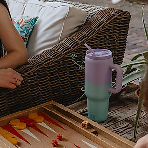 BOTTLE BOTTLE 40 oz Tumbler with Handle and Straw, Stainless Steel Vacuum Travel Mug,Car Cup, water bottle for Gifts Party Office Coffee (Purple Green)