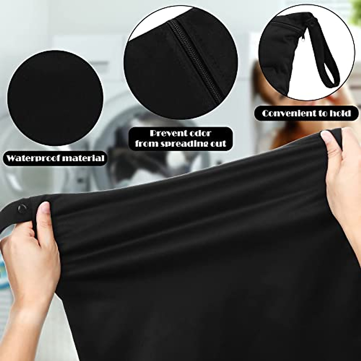 2 Pcs Large Travel Laundry Bag Washable Waterproof Wet Dry Bag Large Dirty Clothes Bag Bathing Suit Workout Bag for Gym Clothes Laundry Wet Clothes Swimming Yoga (Solid Black)