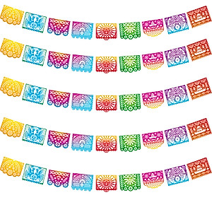 Mexican Party Banners, Papel Picado Banner - Cinco de Mayo, Fiesta Party Decorations, Dia De Los Muertos Decor, Day of The Dead Decorations, 5 Packs 82 Ft Long
