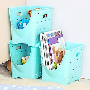 Stackable Plastic Storage Container, Set of 3 Blue