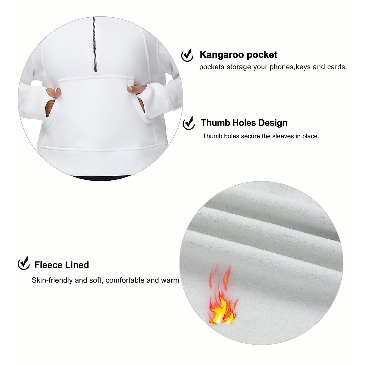 THE GYM PEOPLE Women's Half Zip Pullover Sweatshirt Fleece Stand Collar Crop Sweatshirt with Pockets Thumb Hole White