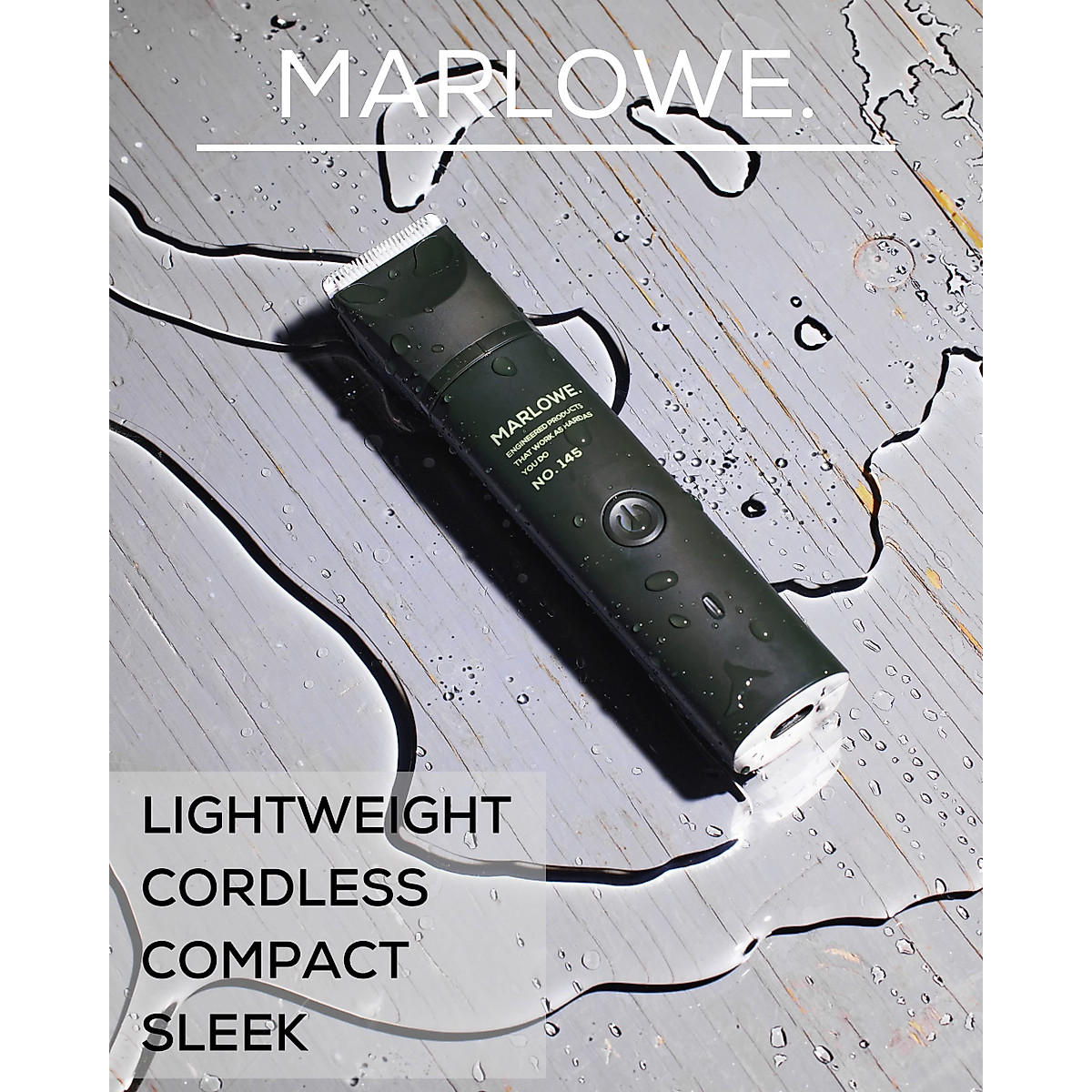 MARLOWE. No. 145 Body Hair Trimmer for Men, Forest Black, Lightweight Waterproof Personal Groomer, Ceramic Blades, Adjustable Comb Lengths & Rechargeable Battery for Head to Toe Male Grooming