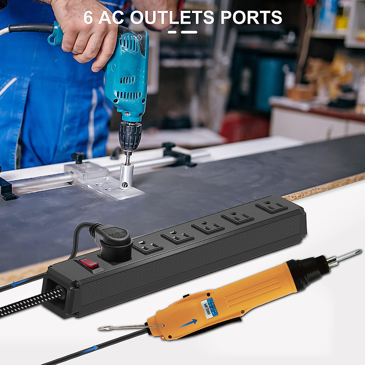 6 Outlets Metal Power Strip Surge Protector with Long Extension Cord 6 feet, 3 Prong Wall Mountable, Overload Protection Switch ON/Off, Black Heavy Duty Power Strip for Home, Office, Dorm Essentials