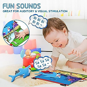 KETIEE Baby Tummy Time Mirror Toys, 3 in 1 Black and White High Contrast Infant Toys with Crinkle Cloth Book, Shark Doll & Teether Newborn Montessori Sensory Toys for Baby Boy Girl 0-3-6-9-12 Months