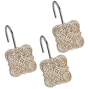 Creative Scents Shower Curtain Hooks Set of 12 Shower Set Rings 100% Rust Free -for Bathroom Shower Curtain Rod Victoria Collection (Beige)