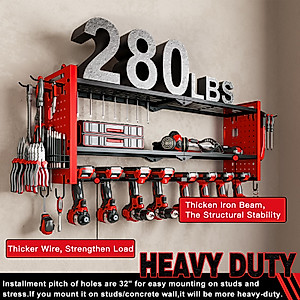 NattyDot Power Tool Organizer Wall Mount,Cordless Drill Hanger Storage Rack 8 Drill Holder,3 Layers Heavy Duty Power Tool Storage Rackr(Red)