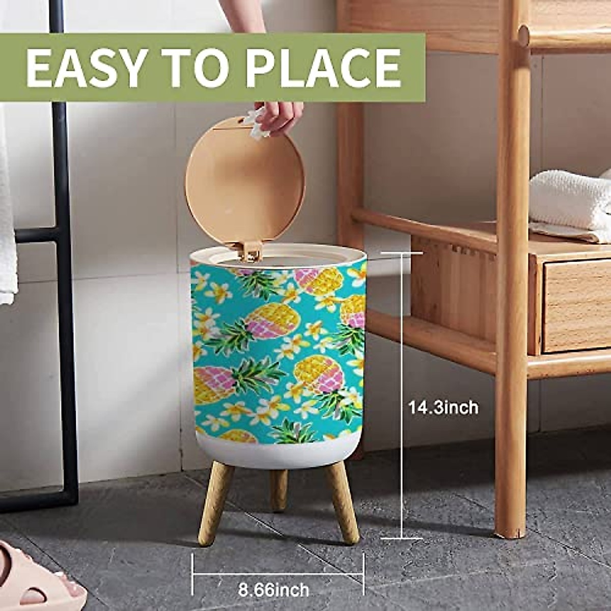 LGCZNWDFHTZ Small Trash Can with Lid for Bathroom Kitchen Office Diaper Cute Pineapples Seamless Fashion Print Bedroom Garbage Trash Bin Dog Proof Waste Basket Cute Decorative