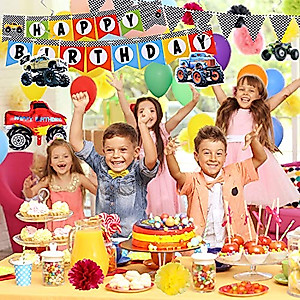 39 Piece Truck Birthday Party Supplies Happy Birthday Banner Truck Banner Triangle Bunting Flags Pom Poms Flowers Hanging Swirls Truck Shape Balloons Multicolor Balloons Cupcake Topper
