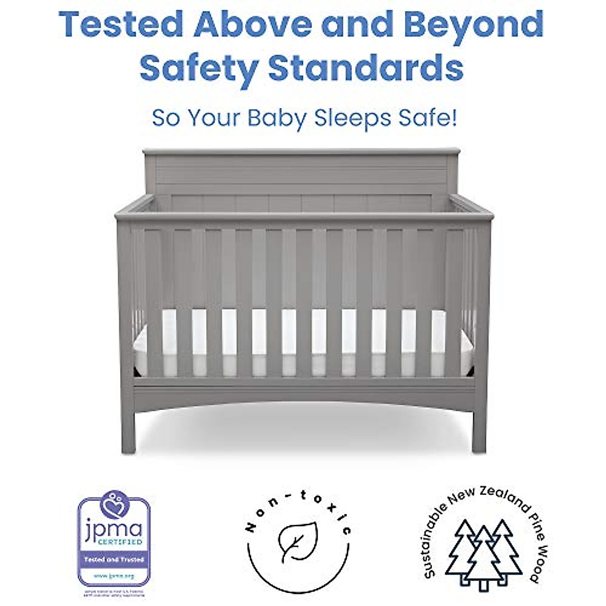 Delta Children Fancy 4-in-1 Crib, Grey + Serta Perfect Slumber Dual Sided Recycled Fiber Core Crib and Toddler Mattress (Bundle)
