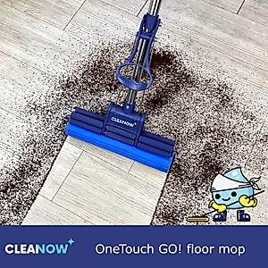 Cleanow OneTouch GO! Floor Cleaner - Floor Mop with Wringing Function - Sponge Mop for Cleaning Floors - PVA Sponge and Stainless Steel Handle