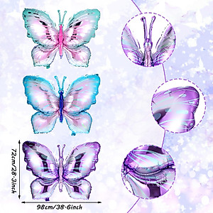 Butterfly Birthday Decorations, 6Pcs 40Inch Large Beautiful Butterfly Foil Mylar Balloons Butterfly Themed Birthday Party Decors for Girls, Baby Shower Decorations (Pink/Blue/Purple)