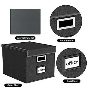 Huolewa Upgraded Portable File Organizer Box, Large Linen Hanging Office Document Storage Box with Lid - Black, Collapsible Filing & Storage Boxes for Office/Decor/Home - 14.9 x 12.59 x 10.8 inch