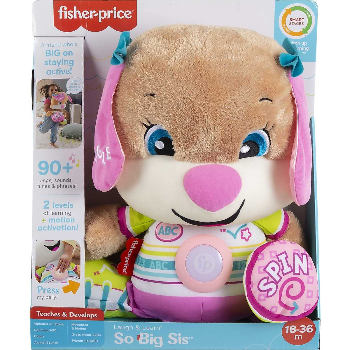 Fisher-Price Laugh & Learn Toddler Learning Toy So Big Sis Musical Plush Puppy with Smart Stages Content for Ages 18+ Months