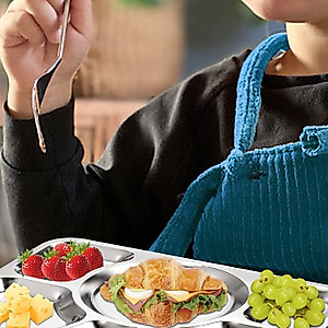 Hacaroa 4 Pack Stainless Steel Divided Dinner Plates, 15x10.6 Inches Snack Serving Plate with 6 Compartment, Metal Food Trays for Adults, Diet Food Portion Control, Picky Eaters