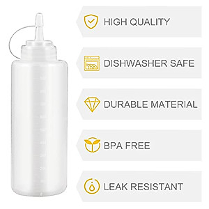 Hamiggaa 4 Pack 32 oz Plastic Squeeze Bottles,Condiment Squeeze Squirt Bottles with Twist On Cap Lids for Ketchup,Sauce,BBQ,Condiments,Oil