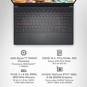 Dell G15 5535 Gaming Laptop - 15.6-inch FHD (1920x1080) 165Hz 3ms Display, AMD Ryzen 7-7840HS Processor, 16 GB DDR5 RAM, 512 GB SSD, NVIDIA GeForce RTX 4060, Windows 11 Home - Dark Shadow Gray