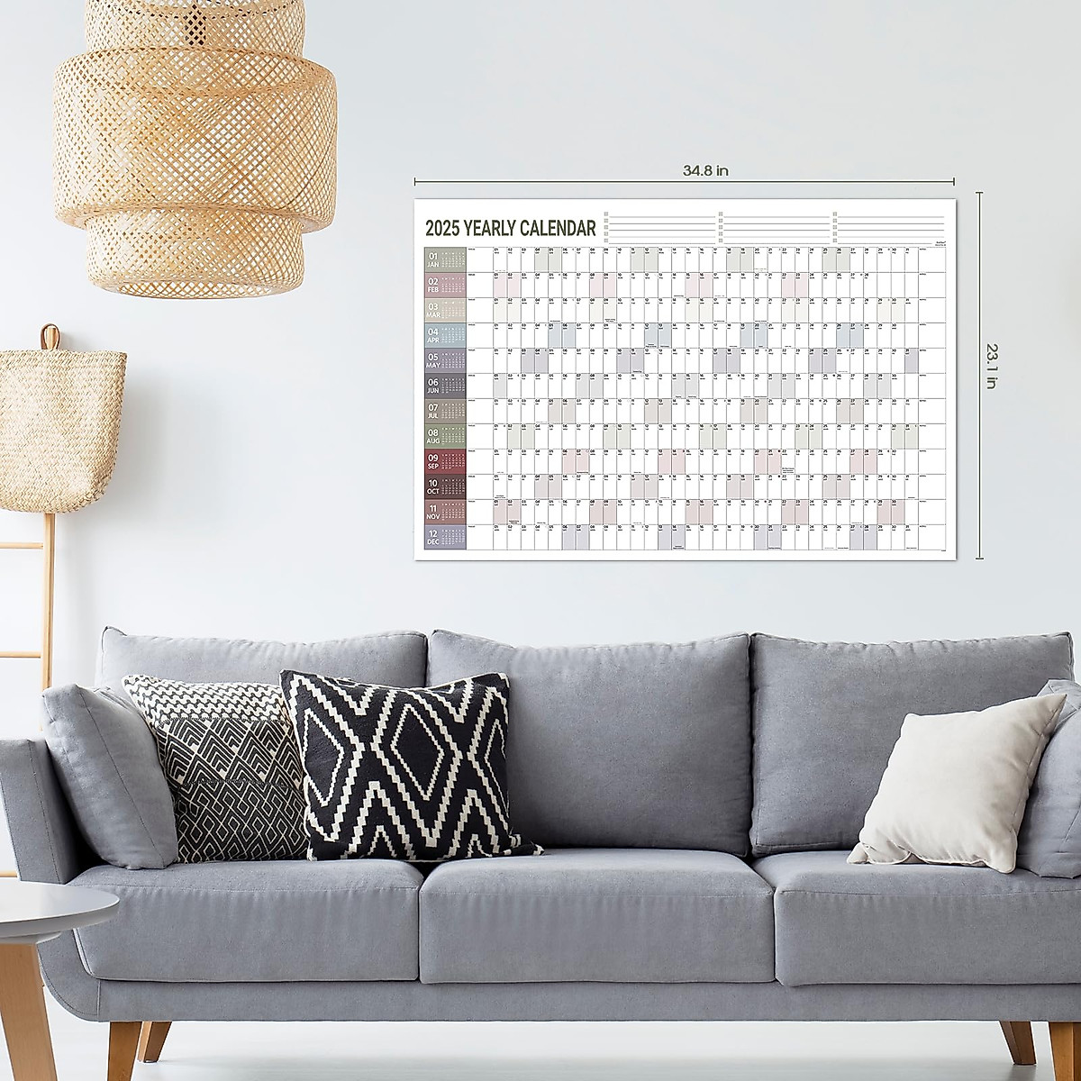 Calendar 2023-2024 - Wall Calendar 2023-2024, 12" x 17", January 2023 - June 2024, 2023 Wall Calendar with 18 Month, Thick Paper,Twin-Wire Binding + Hanging Hook + Large Blocks with Julian Dates - Black Waterink