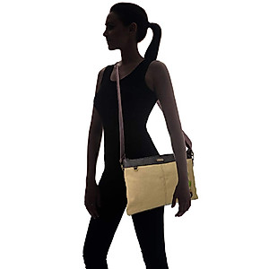 CHALA Canvas Convertible Stripe Work Tote with Chala Key-Fob in Light Olive (Wiener Dog on Scooter)