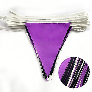 32Ft Purple Black White Graduation Party Decorations 2023 Halloween Pennant Banner Fabric Triangle Flag Bunting Garland for Wedding Birthday Home Nursery Outdoor Garden Hanging Festivals Decoration