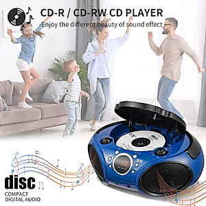 SINGING WOOD 030B Portable CD Player Boombox with Bluetooth for Home AM FM Stereo Radio, Aux Line in, Headphone Jack, Supported AC or Battery Powered (Starlight Blue)