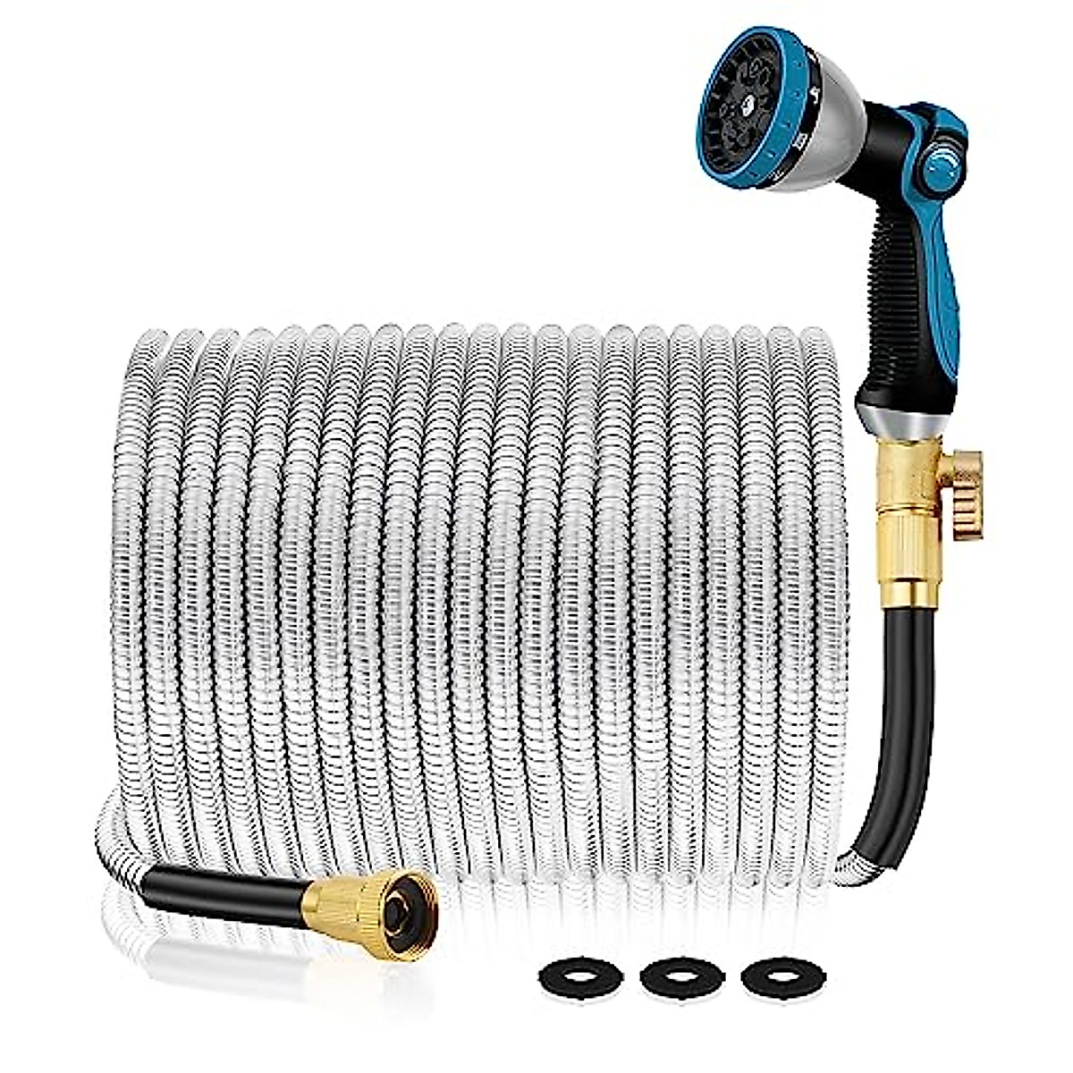 Garden Hose 100 ft Metal - Stainless Steel Water Hose Flexible Heavy Duty Garden Hose Collapsible and No Kink Water Pipe