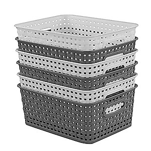 Idomy 6-Pack Plastic Storage Baskets/Bins, Rectangle