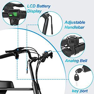 RIDWIND 14" Electric Bike for Adults with Long Seat and Basket, 350W City Commuting Ebike 36V/10Ah Men Electric Bicycles Up to 25 Miles, 15.5MPH, Double Disc Brake, LCD Display, Moped E Bicycle
