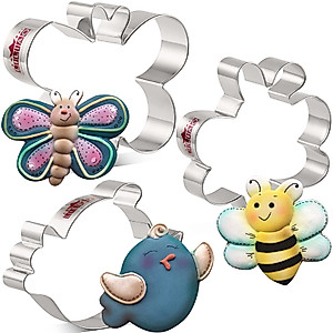 LILIAO Animal Cookie Cutter Set Kids, 3-Pc., Bird, Butterfly and Bee Biscuit Bread Cutters, Stainless Steel, by J.Cookies