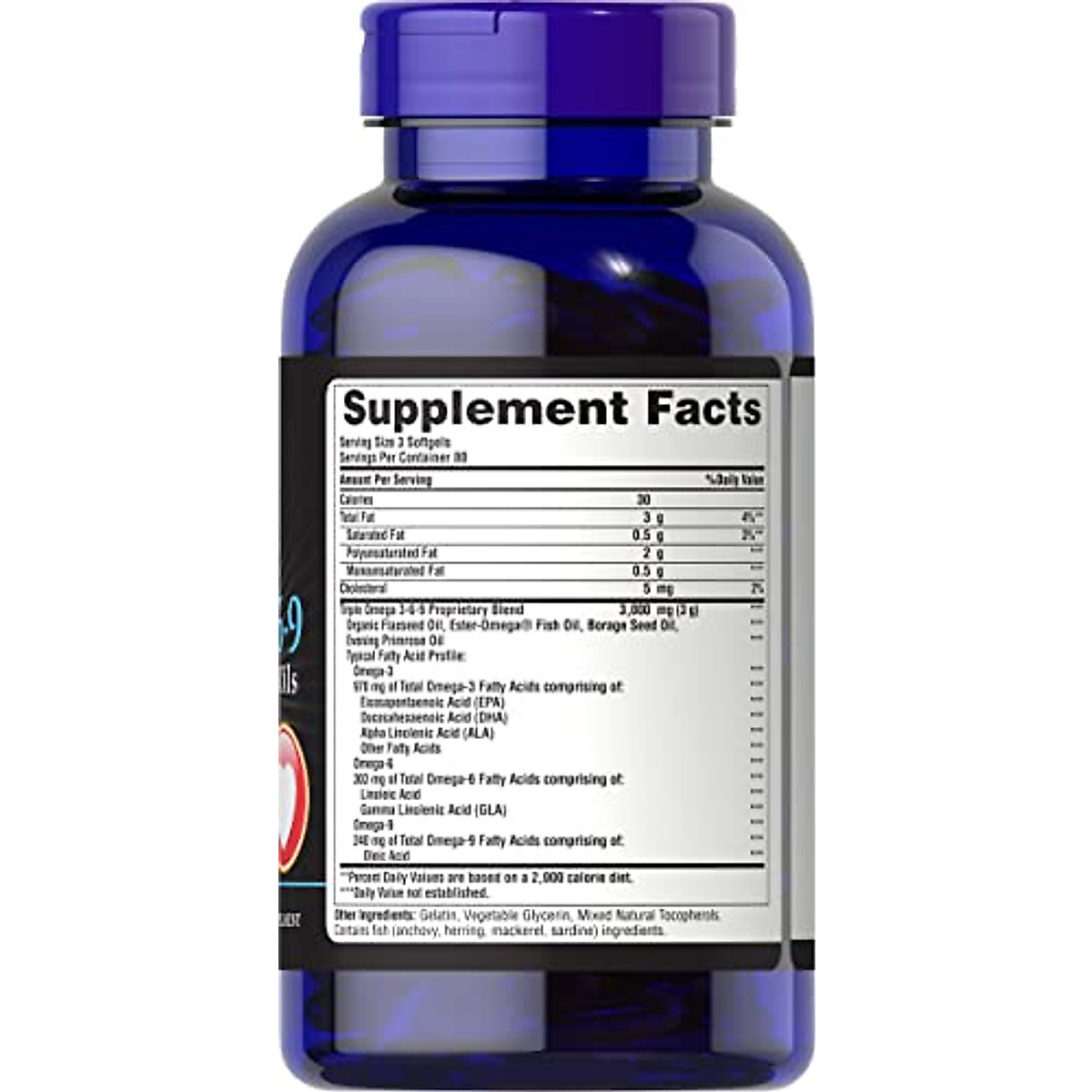 Puritans Pride Triple Omega 3-6-9 Fish, Flax & Borage Oils, Supports Heart Health and Healthy Joints, 240 ct