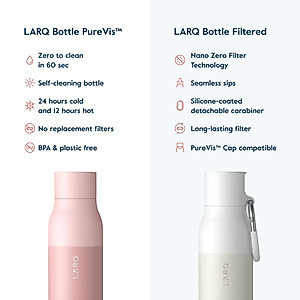LARQ Bottle PureVis 17 oz - Self-Cleaning and Insulated Stainless Steel Water Bottle with UV Water Purifier and Award-winning Design | Reusable & Travel Friendly, Himalayan Pink