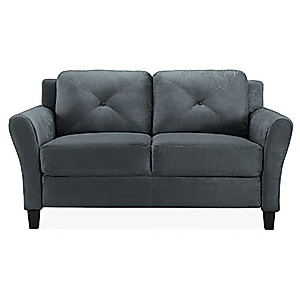 Hawthorne Collections Transitional Easy Assembly Microfiber Durable Upholstery Loveseat in Dark Gray