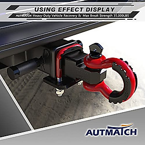 AUTMATCH Shackle Hitch Receiver 2 Inch with Hitch Tightener Anti-Rattle Clamp, 3/4" D Ring Shackle and 5/8" Trailer Hitch Lock Pin, Heavy Duty Receiver Kit for Vehicle Recovery, Red & Black