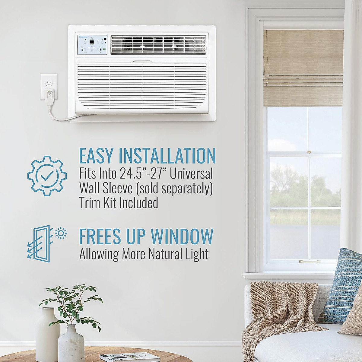 Keystone 14,000 BTU Wall Mounted AC Unit and Dehumidifier, 230V, Wall Unit for Bedroom, Garage, Nursery, and Large Rooms up to 700 Sq.Ft., AC Wall Unit with Remote Control