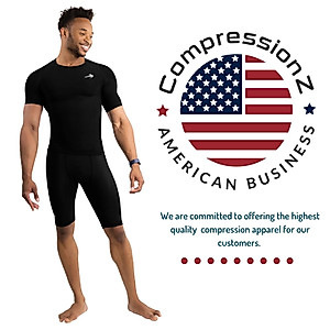 CompressionZ Men's Short Sleeve Compression Shirt - Athletic Base Layer (Black, Large)
