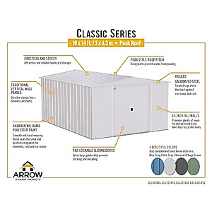 Arrow Classic Steel Storage Shed, 10x14, Blue Grey