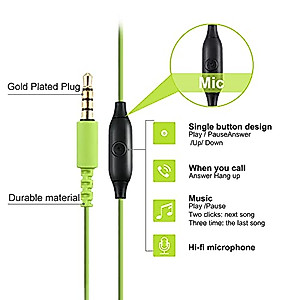 mucro Sport Running Earbuds, Wired Over Ear in-Ear Earbuds, Earhook Earphones, Headphones with Microphone for iPhone iPod Android Phone (Green)