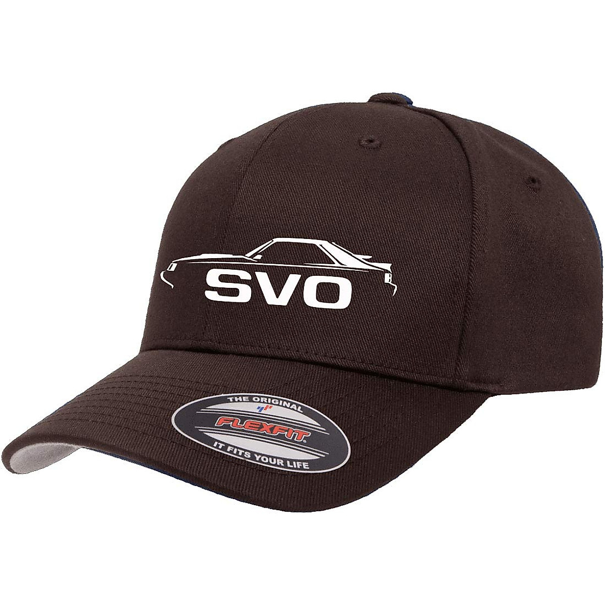 1984 1985 1986 Ford SVO Mustang Turbo Outline Design Flexfit 6277 Athletic Baseball Fitted Hat Cap Brown S/M