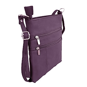 Roma Leathers Mini Body Purse - Multi Pocket Double Zipper Cross Body Handbag - Premium Purple Leather - Adjustable Shoulder Strap - Convenient Travel Bag - Designed in the U.S.A.