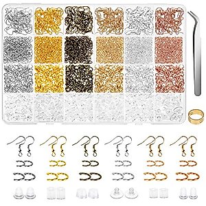Earring Hooks, Anezus 1900Pcs Earring Making Supplies Kit with Jewelry Hooks, Fish Hook Earrings, Earring Backs, Jump Rings for Jewelry Making and Earring Repair,Gifts for Women