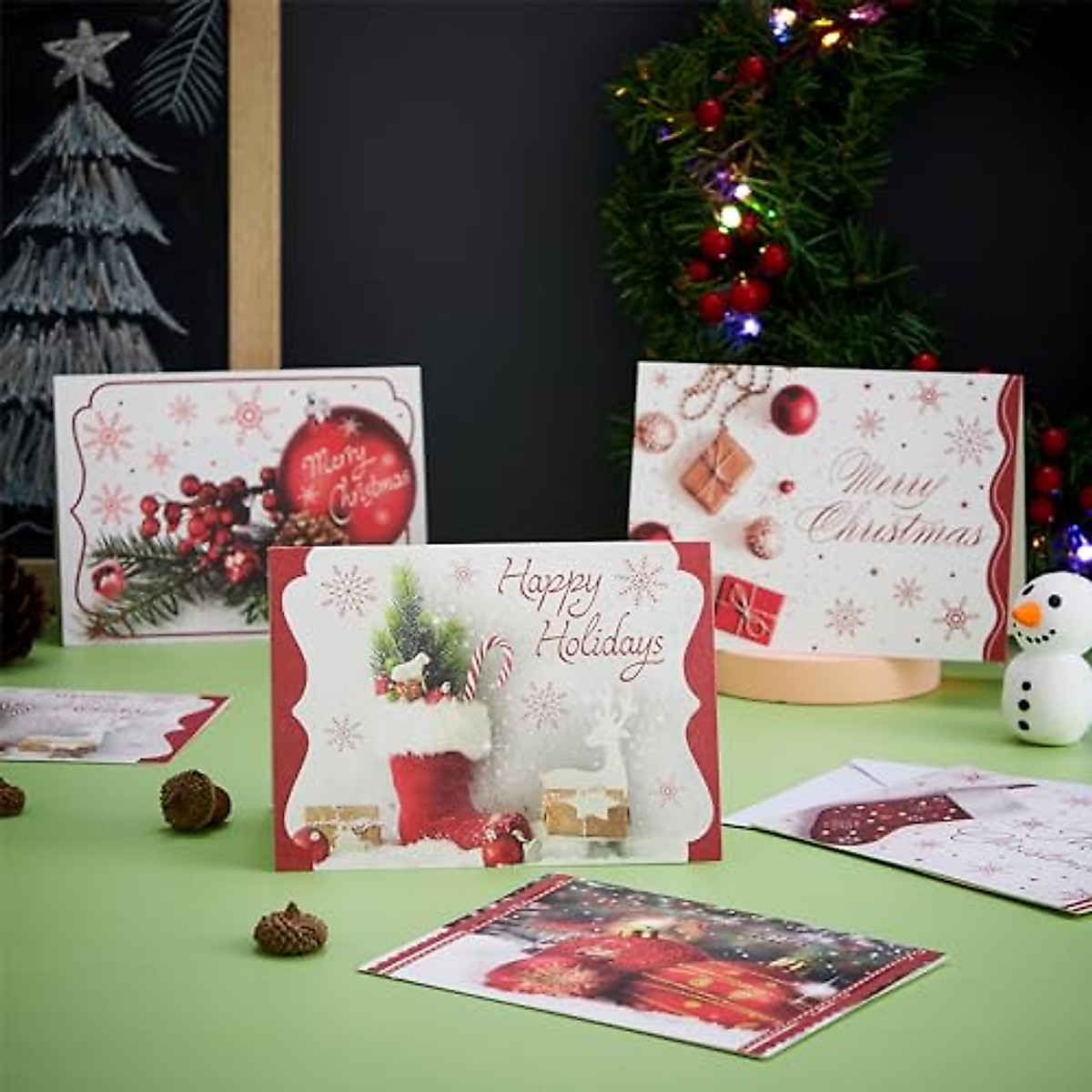 JOYIN 72 Piece Holiday Christmas Greeting Cards with 6 Artistic Greeting Designs & Envelopes 6.25” x 4.6" for Winter Christmas Season, present Giving, Xmas Gifts Cards. (Red Foil Collection)