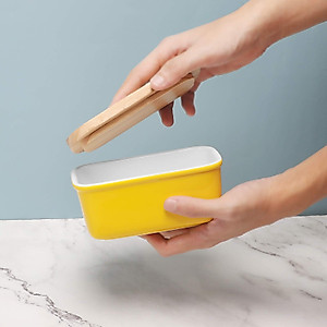 amHomel Butter Dish with Lid for Countertop, Ceramic Butter Container with Cover, Farmhouse Butter Holder, Large Butter Keeper Holds up to 2 Sticks, Set of 2(Orange, Yellow)
