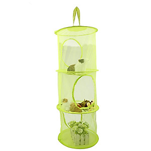 Kuuleyn Hanging Mesh Space Saver Bags Organizer,Multilayer Dry Rack,Foldable Storage Organizer Hanging Mesh Toy Storage Basket Underwear Socks Organiser Cage(Green)