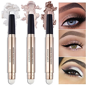 Enfuntins 3 Pcs Eyeshadow Stick Makeup Cosmetics Eye Brightener Stick Waterproof Eyeshadow Crayon Pencil with Soft Smudger, Glitter Shimmer Eye Shadow Pen Sets for Eye Makeup (#1#2#3)