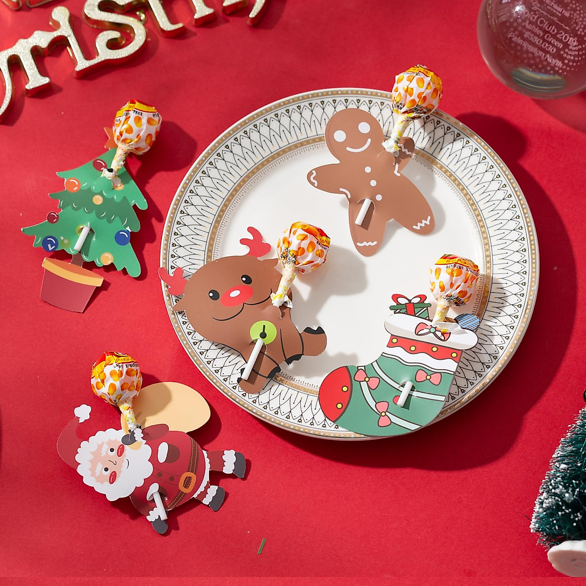 147pcs Christmas Lollipop Paper Cards Decorations,Paper Cards for Christmas Lollipop Sugar-Loaf Candy Gift Package Wrapping Decorations Xmas Lollipop Supplies Design Candy Holder (7Style)