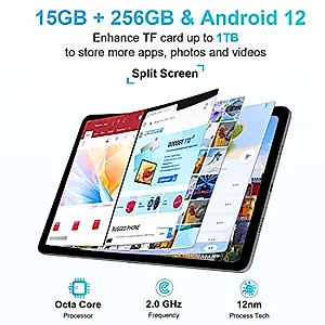 DOOGEE T20 Android Tablet,10.4'' 2K Tablet,15GB+256GB, Hi-Res Quad Speakers, Octa-core Gaming Tablet, 8300mAh Battery, 2.4G/5G WiFi Tablet Android 12, TÜV Low Bluelight, Split Screen